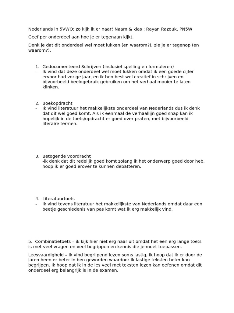 Startopdracht Nederlands-Ingevuld | PDF