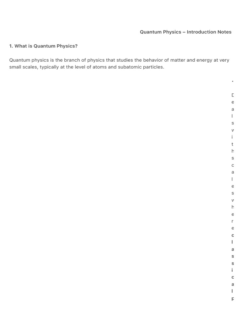 Quantum Physics - Introduction Notes | PDF | Physics | Quantum Mechanics