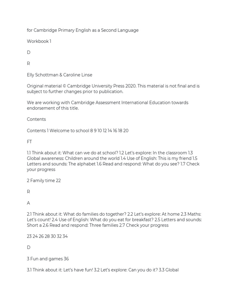 Cambridge Primary ESL Workbook 1 | PDF