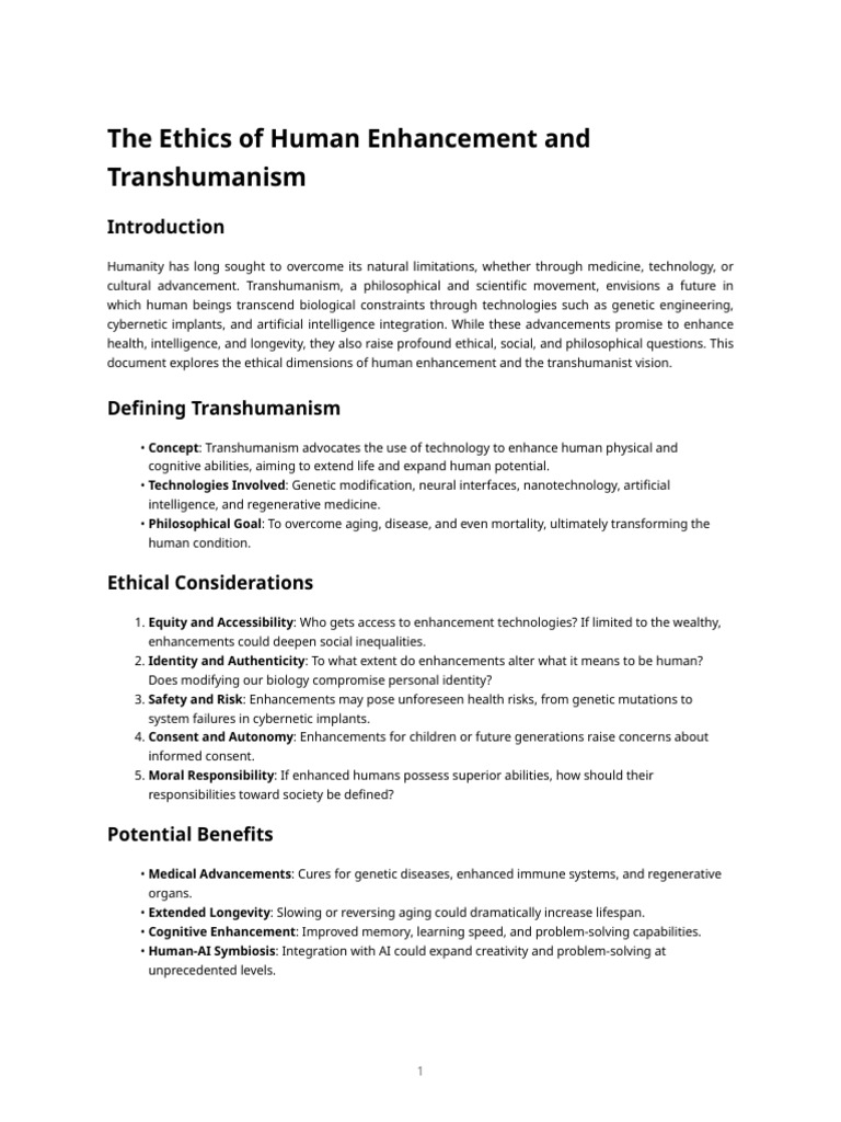 Ethics Transhumanism | PDF | Transhumanism