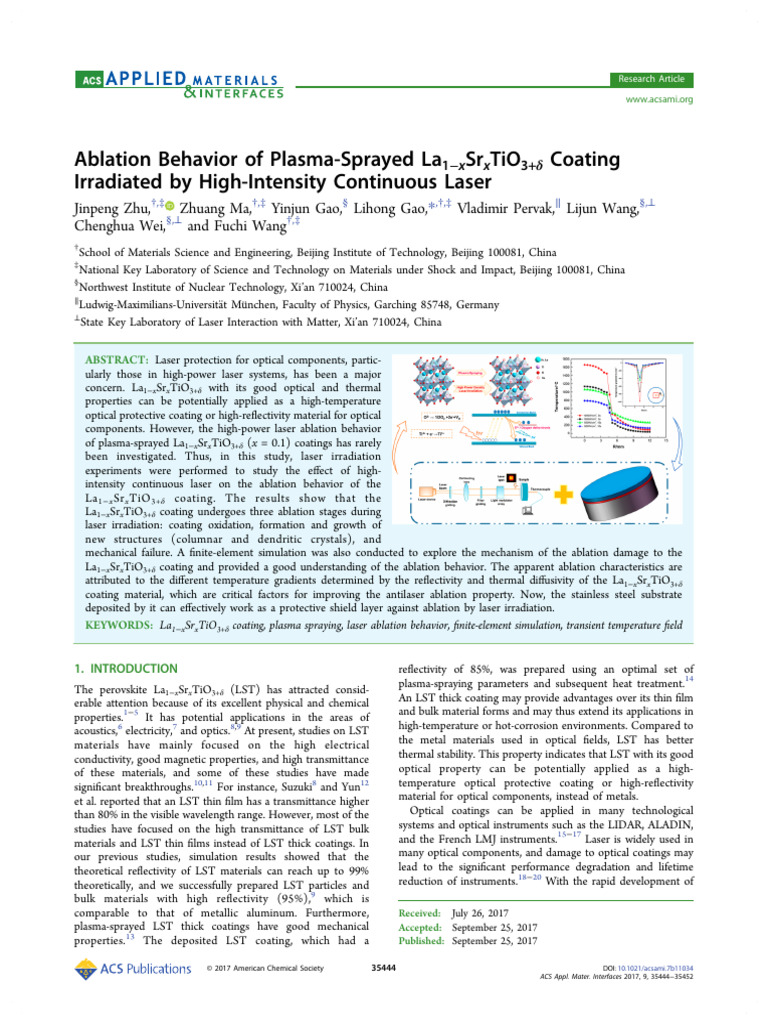 Laser Ablation of La1−xSrxTiO3+δ Coating | PDF | Thin Film | Ablation