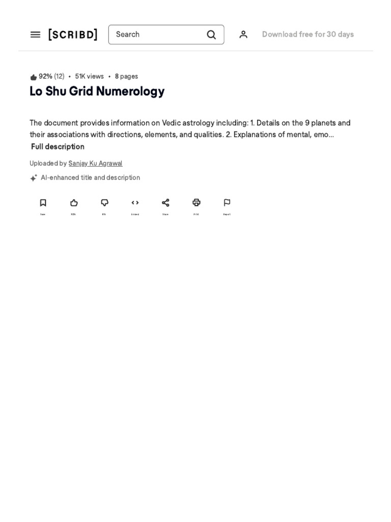 Lo Shu Grid and Vedic Astrology Insights | PDF