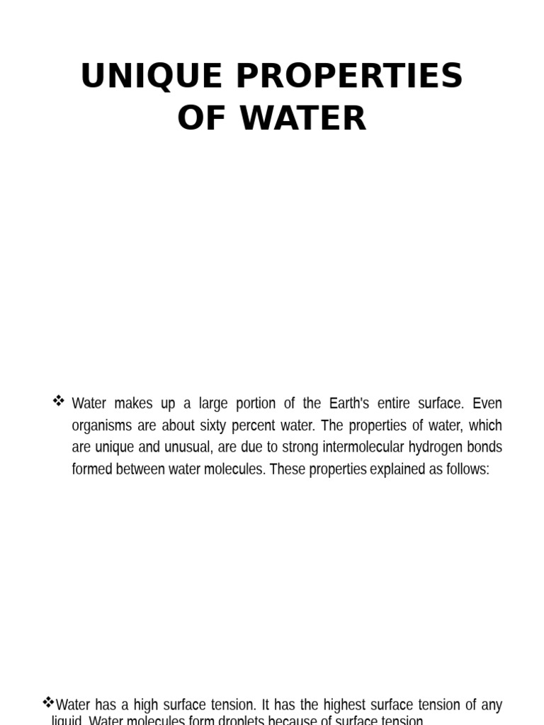 Unique Properties of Water | PDF | Crystal Structure | Water