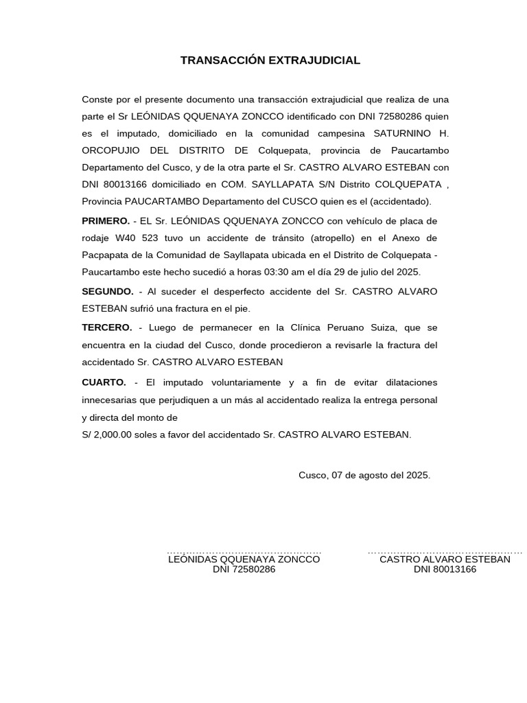 Transacción Extrajudicial | PDF