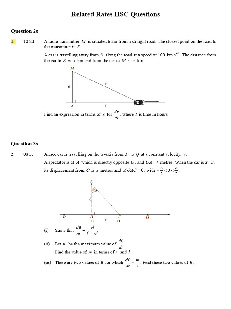 Related Rates Question Set - Past HSC | PDF | Rates | Physical Phenomena