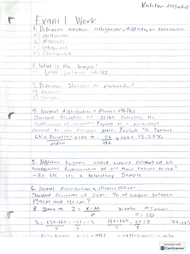 Statistics Exam 1 Work | PDF