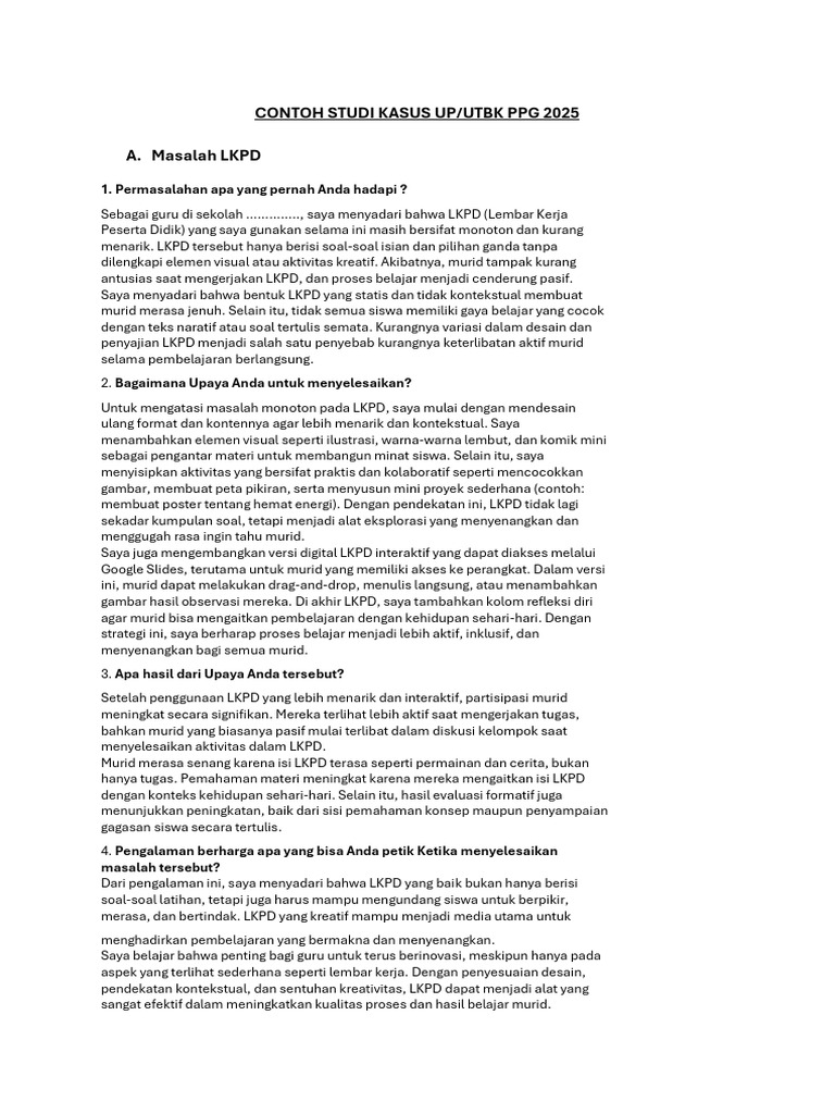 Contoh Studi Kasus PPG 2025 AAH. | PDF