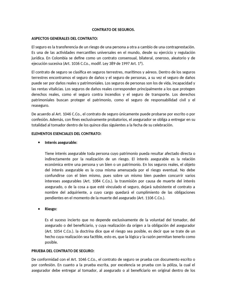 Contrato de Seguros | PDF | Póliza de seguros | Seguro