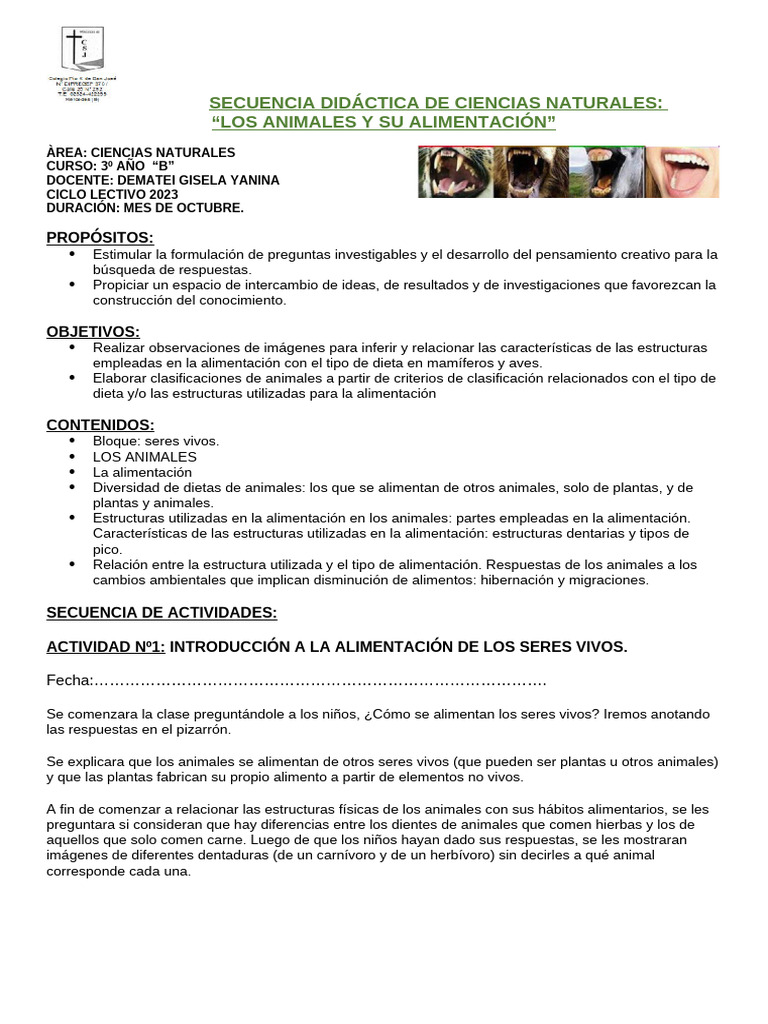 Sec Cs Ns Alimentacion de Los Animales Octubre San Jose | PDF ...
