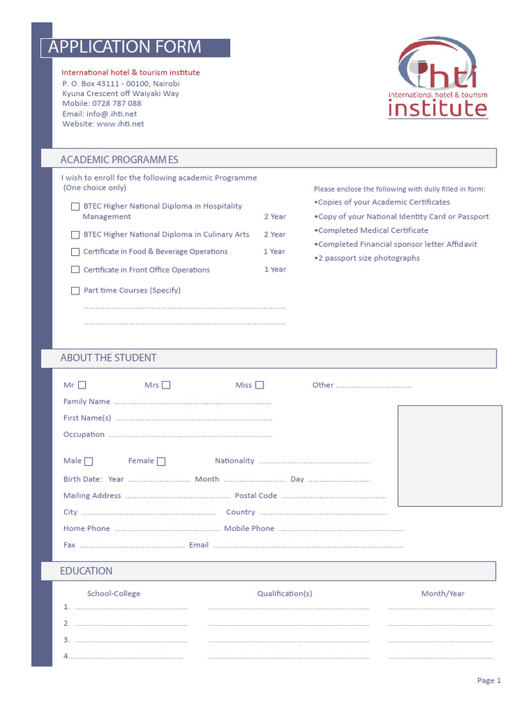 Ihti Application Form | PDF