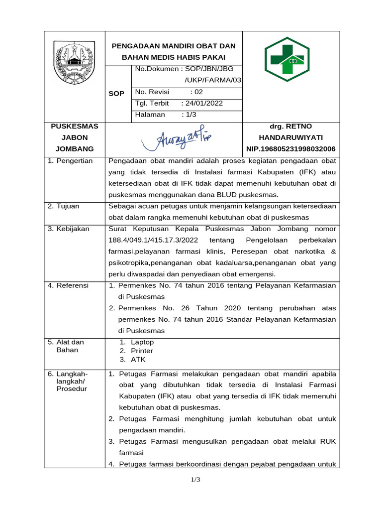 3.sop Pengadaan Mandiri Obat & BMHP | PDF