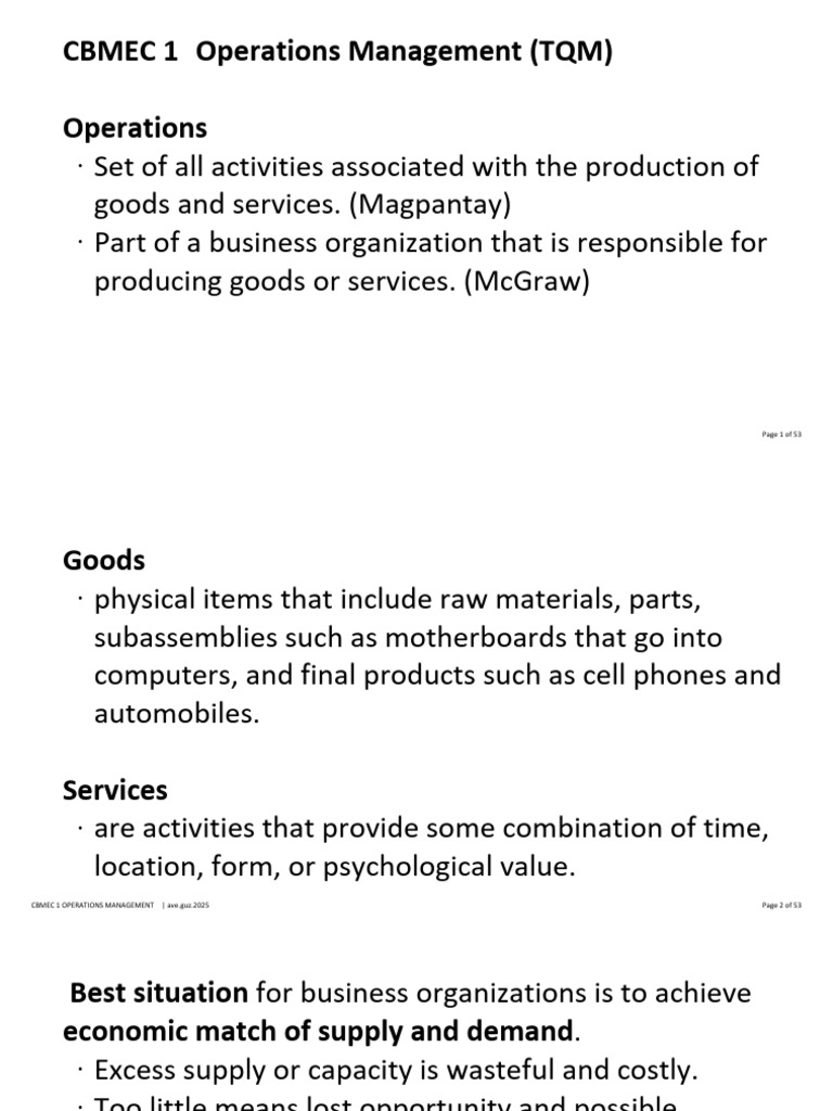 CBMEC 1operations Management WK1 | PDF | Operations Management | Economies