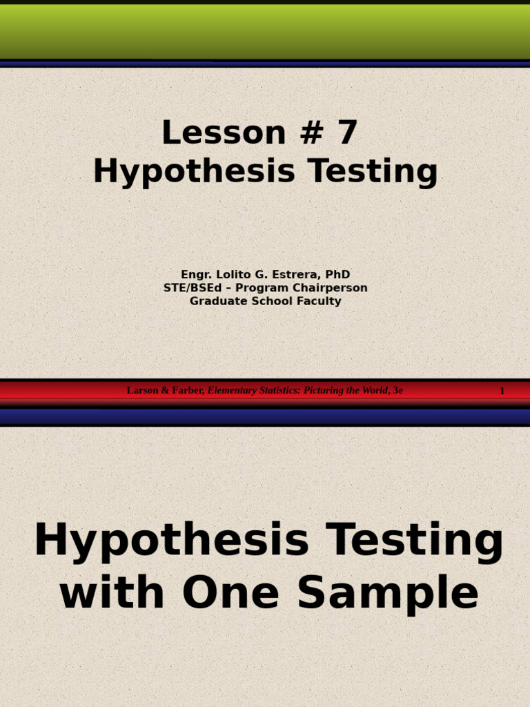 Lesson 7 - Hypothesis Testing | PDF | P Value | Statistical Significance