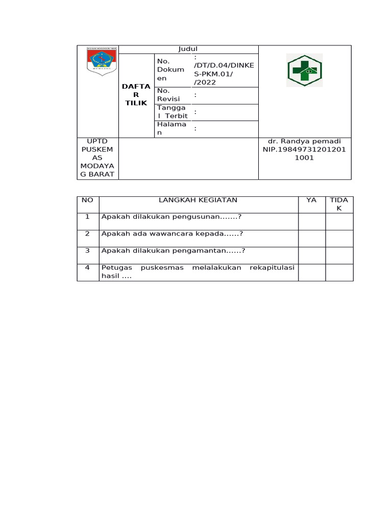 Contoh Daftar Tilik | PDF
