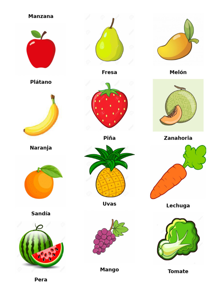 Loteria de Frutas y Verduras Tarjetas | PDF