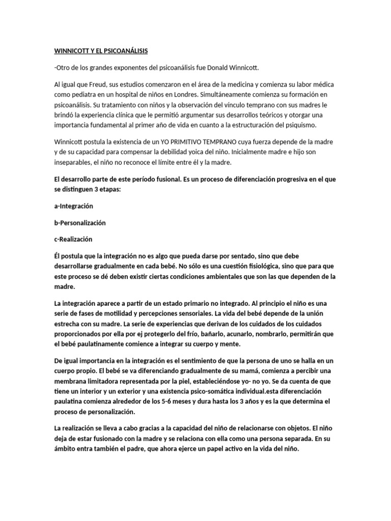 Winnicott y El Psicoan Lisis-2 | PDF | Psicoanálisis | Sicología