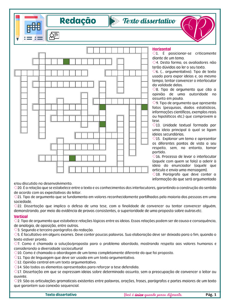 Redacao Texto Dissertativo Cruzadinha 1 Aluno Tipo 1 | PDF | Escrita