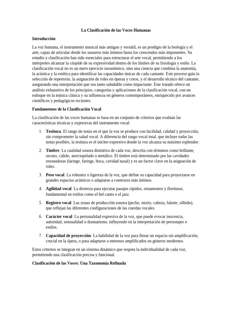 La Clasificación de Las Voces Humanas | PDF | Canto | Música vocal