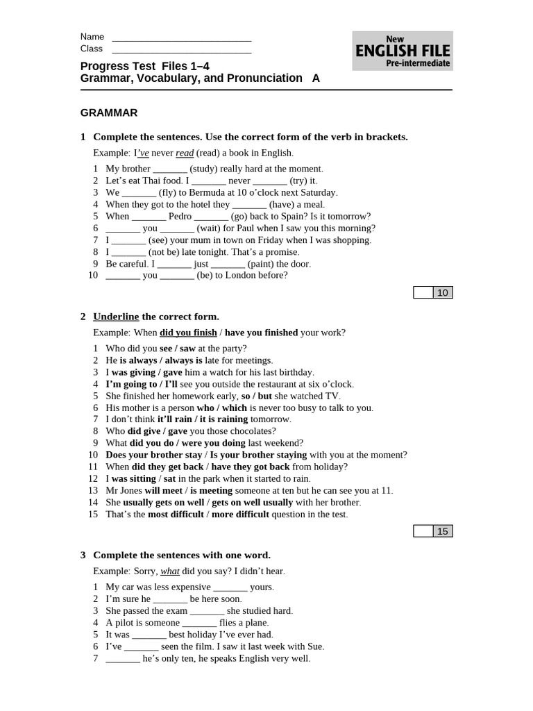 Progress Test: Grammar & Vocabulary A | PDF
