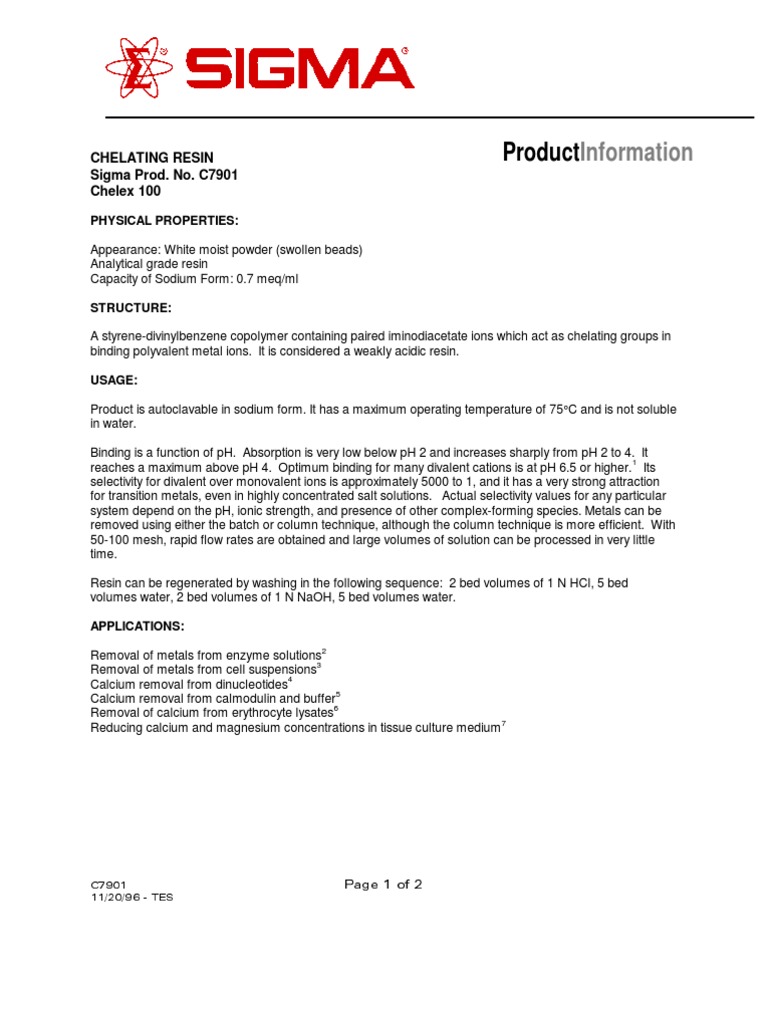 Chelex 100 Chelating Resin Overview | PDF | Chelation | Ph