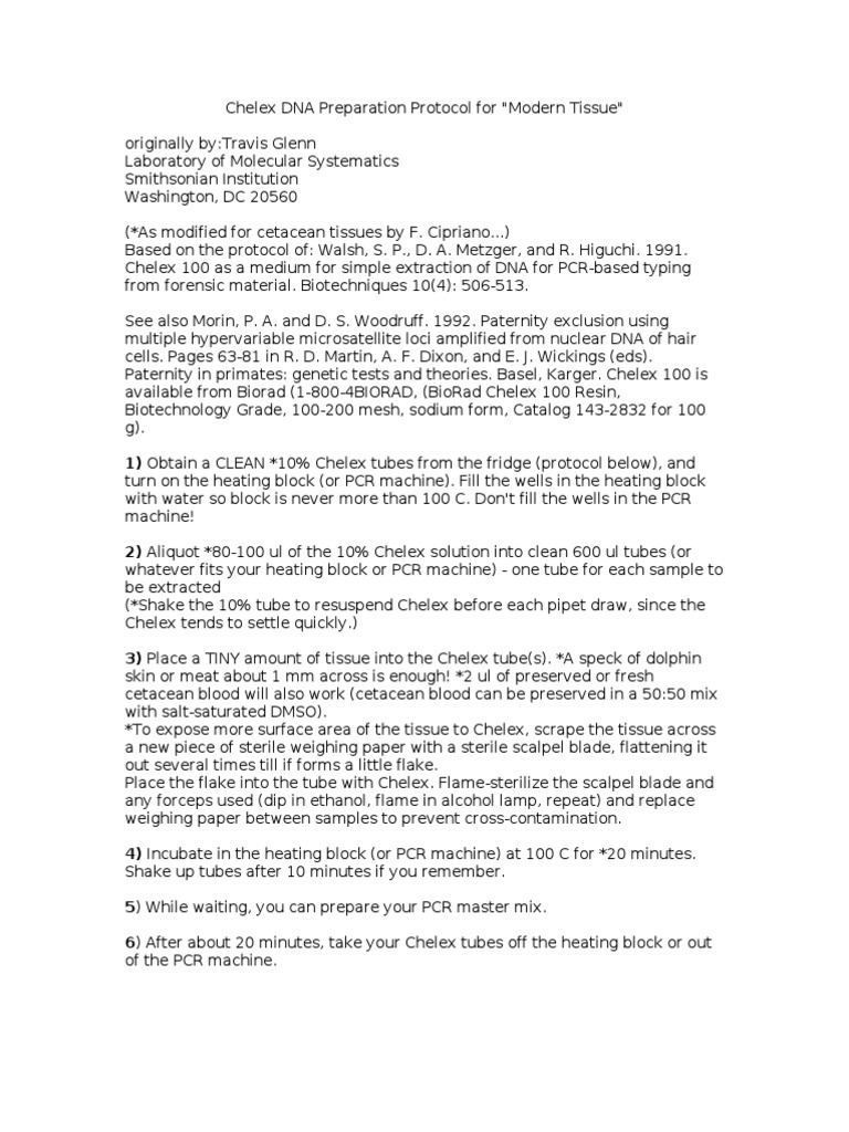 Chelex 100 DNA Extraction Protocol | PDF | Polymerase Chain Reaction ...