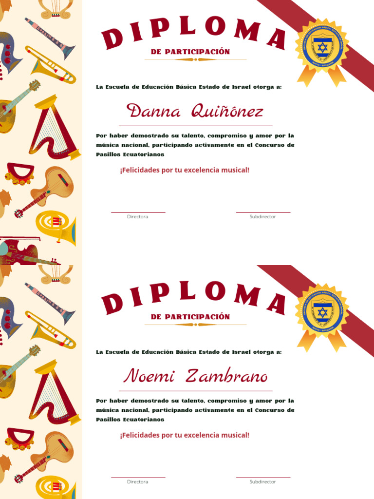 Certificado de Reconocimiento de Musica Ilustracion Blanco y Rojo | PDF