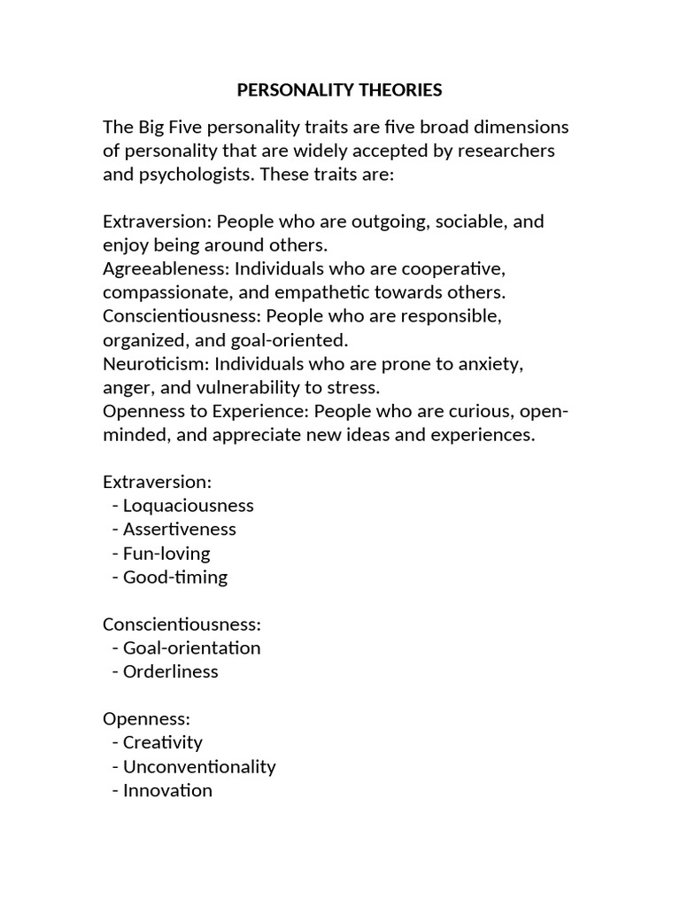 Overview of Personality Theories | PDF | Psychology | Psychoanalysis