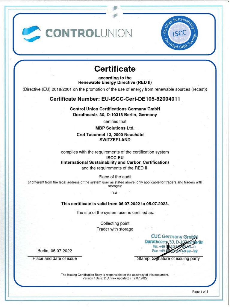 ISCC - EU ISCC Cert DE105 82004011 - MBP - 2022 | PDF | Cooking Oil ...