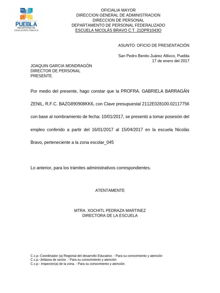 Oficio de Presentacion | PDF