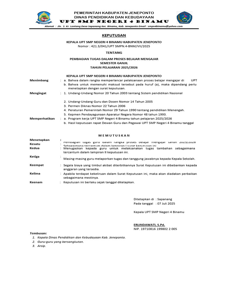 SK Pembagian Tugas Semester Ganjil 2025-2026-2 | PDF