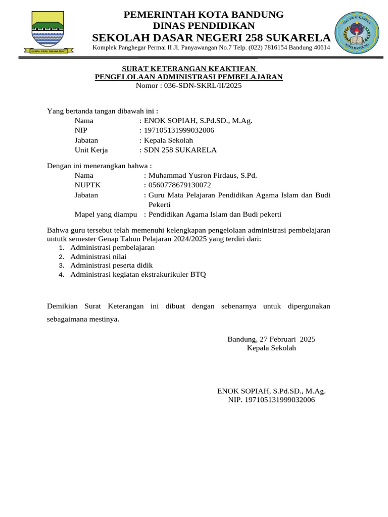 036 Suket Keaktifan Pengelolaan Administrasi Pembelajaran Pak Yusron ...
