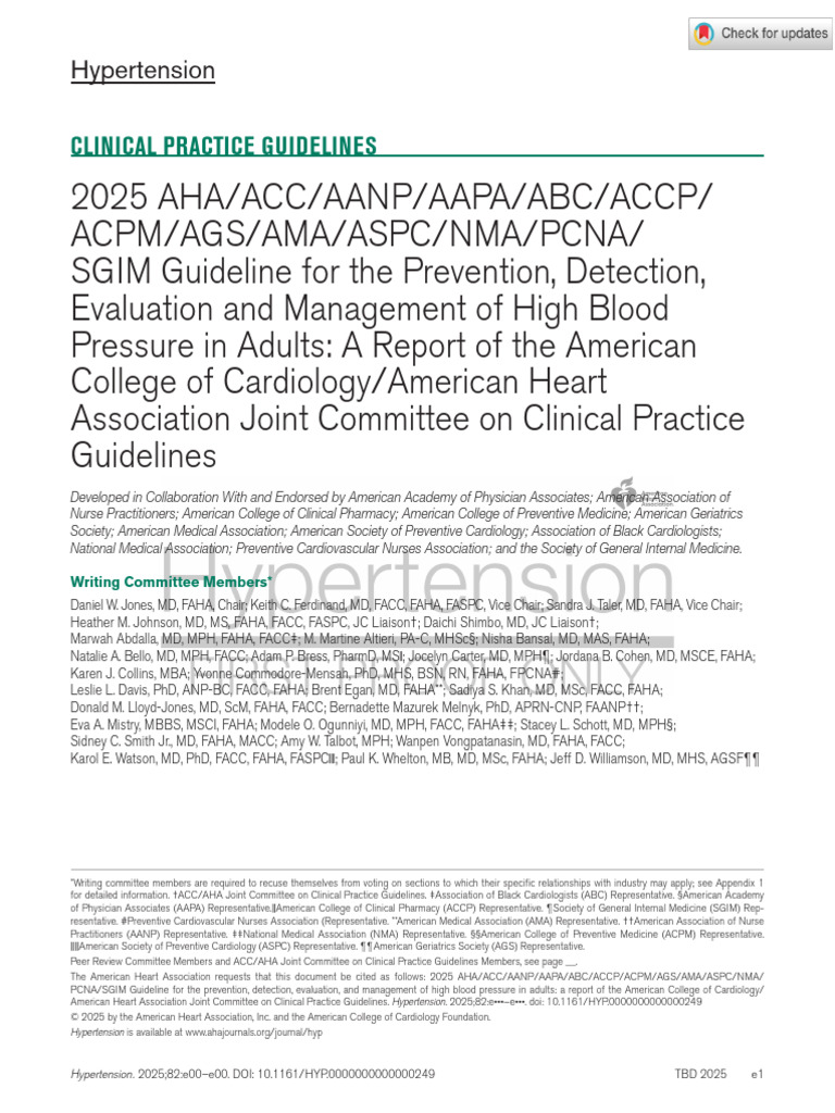 Guía 2025 AHA para La Prevención, Detección, Evaluación y Tratamientode La Hipertensión Arterial ...