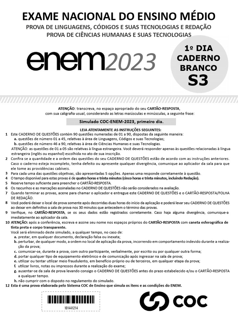 Simulado ENEM 2023: Prova e Instruções | PDF