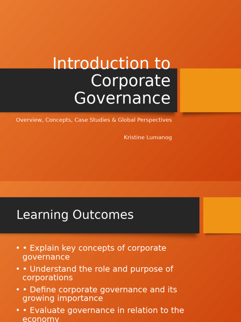 Introduction To Corporate Governance Presentation | PDF
