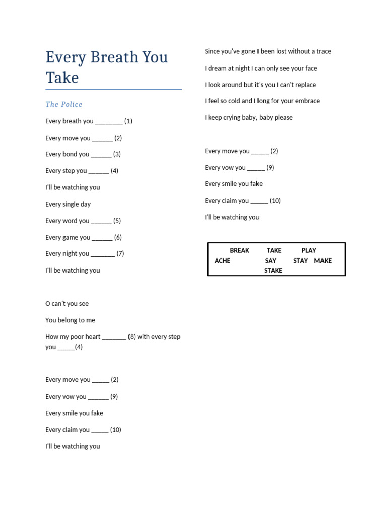 Lyrics of "Every Breath You Take" | PDF