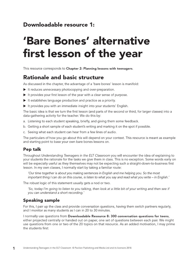 Bare Bones First Lesson Plan for Teens | PDF | Teachers | English Language