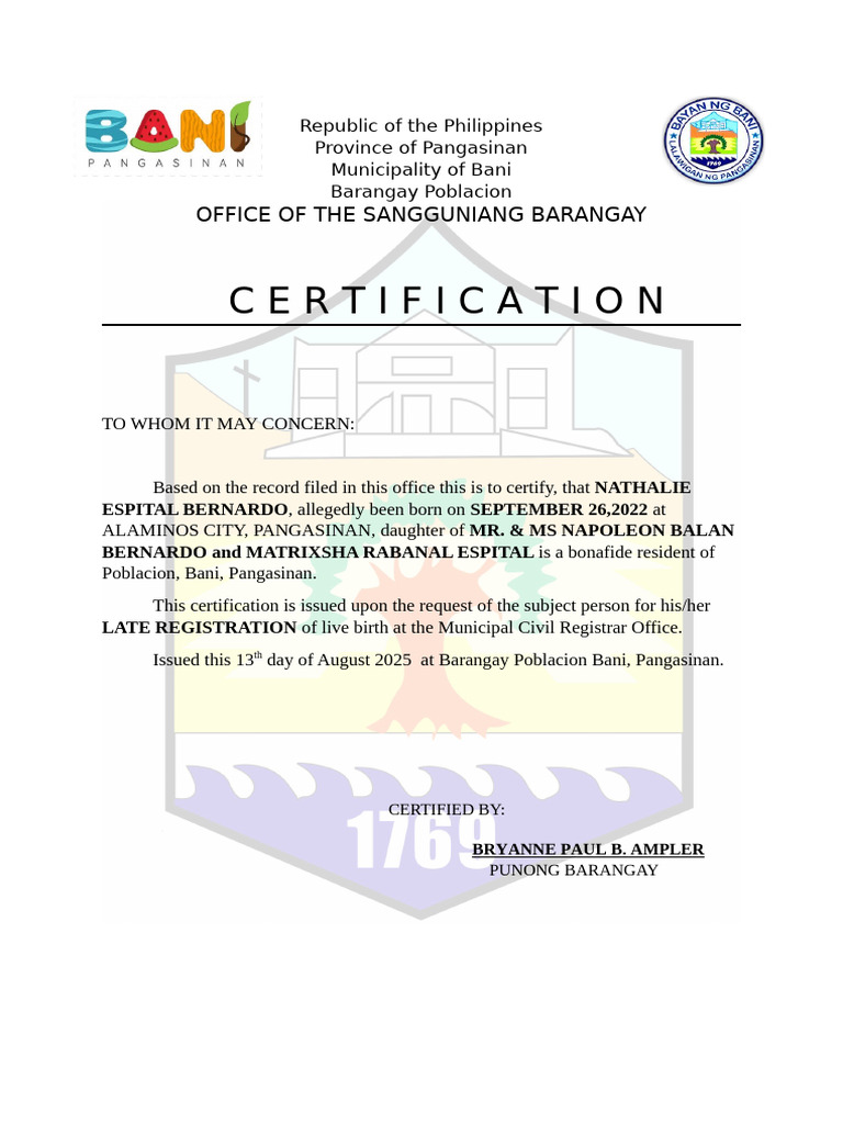 Certificate of Late Register | PDF