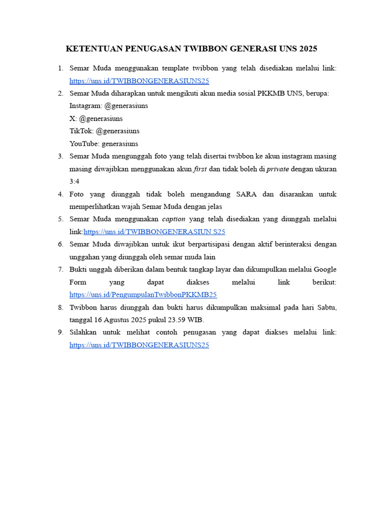 Ketentuan Penugasan Twibbon Generasi Uns 2025 | PDF