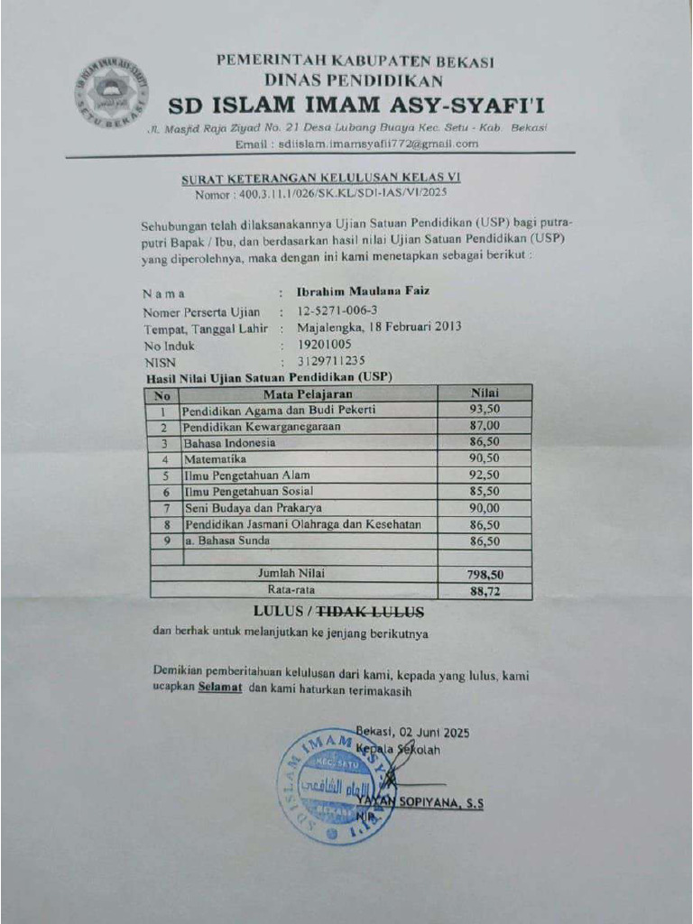 Surat Keterangan Kelulusan | PDF