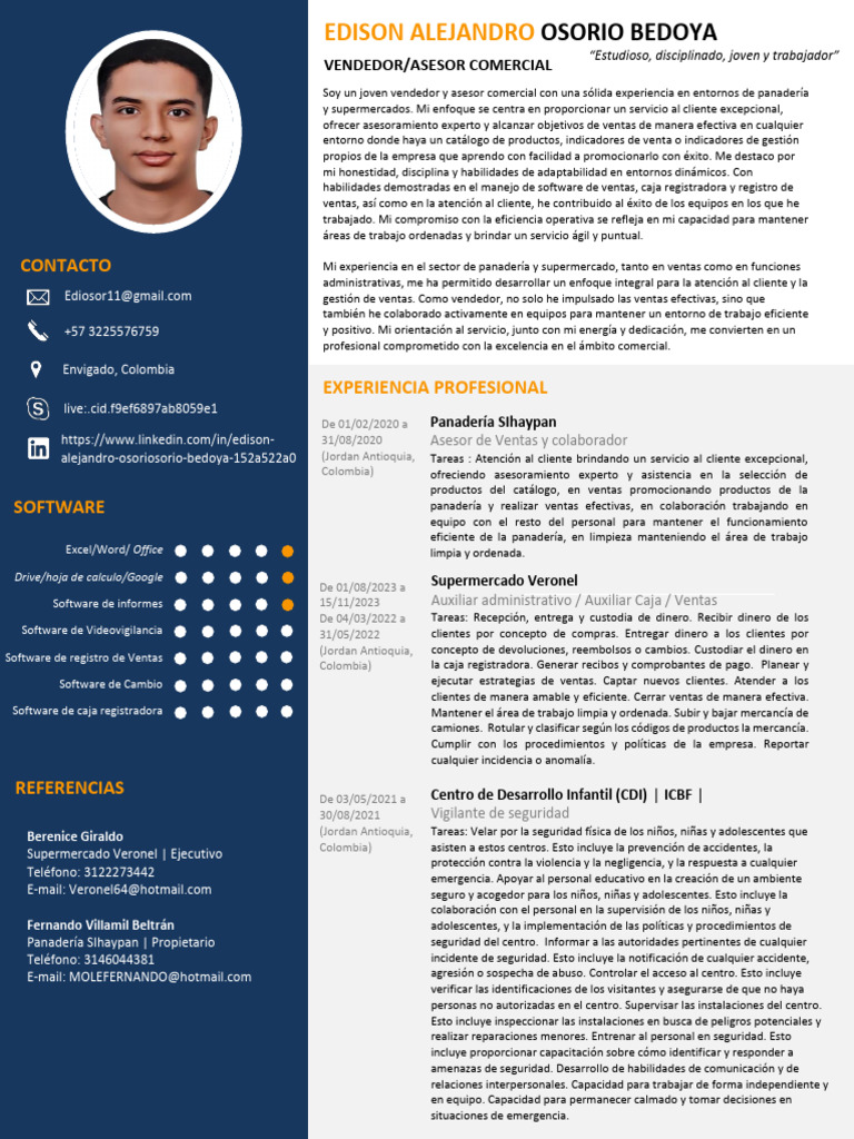 Curriculum Vitae Edison Alejandro Osorio | PDF | Ventas