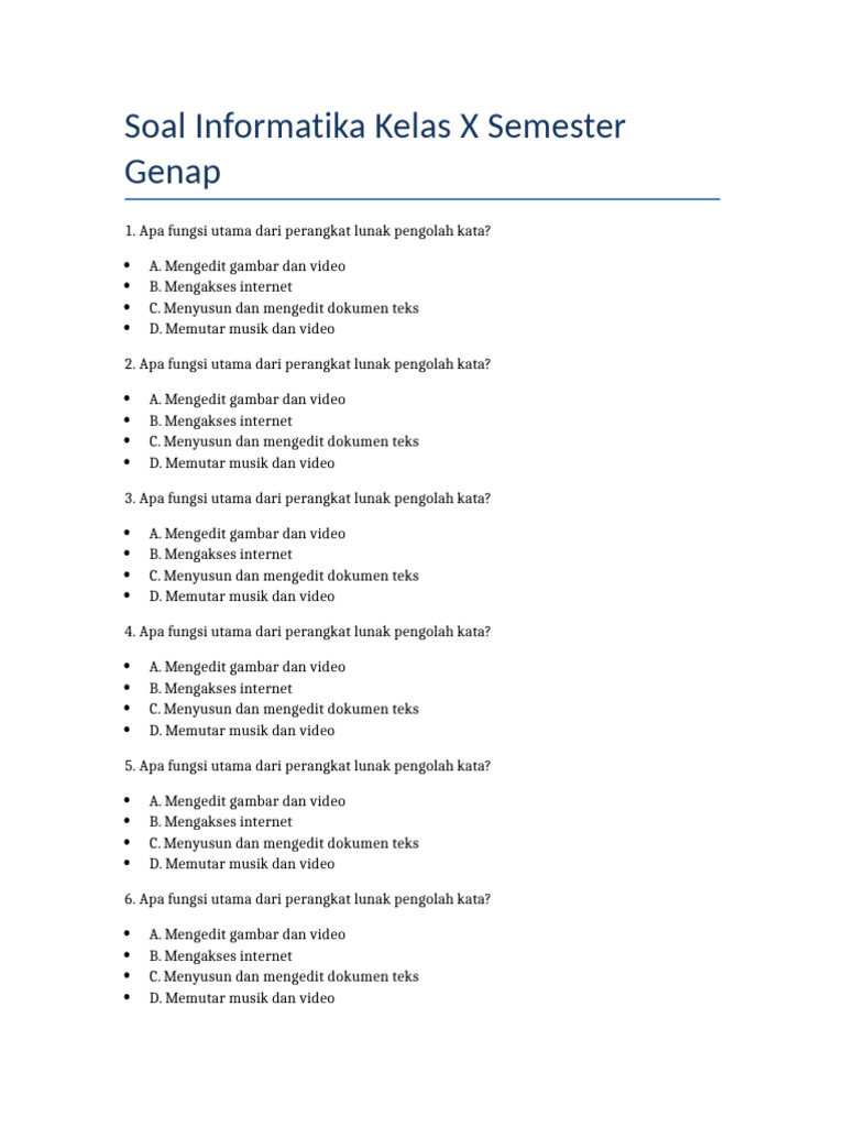 Soal Informatika Kelas X Semester Genap | PDF