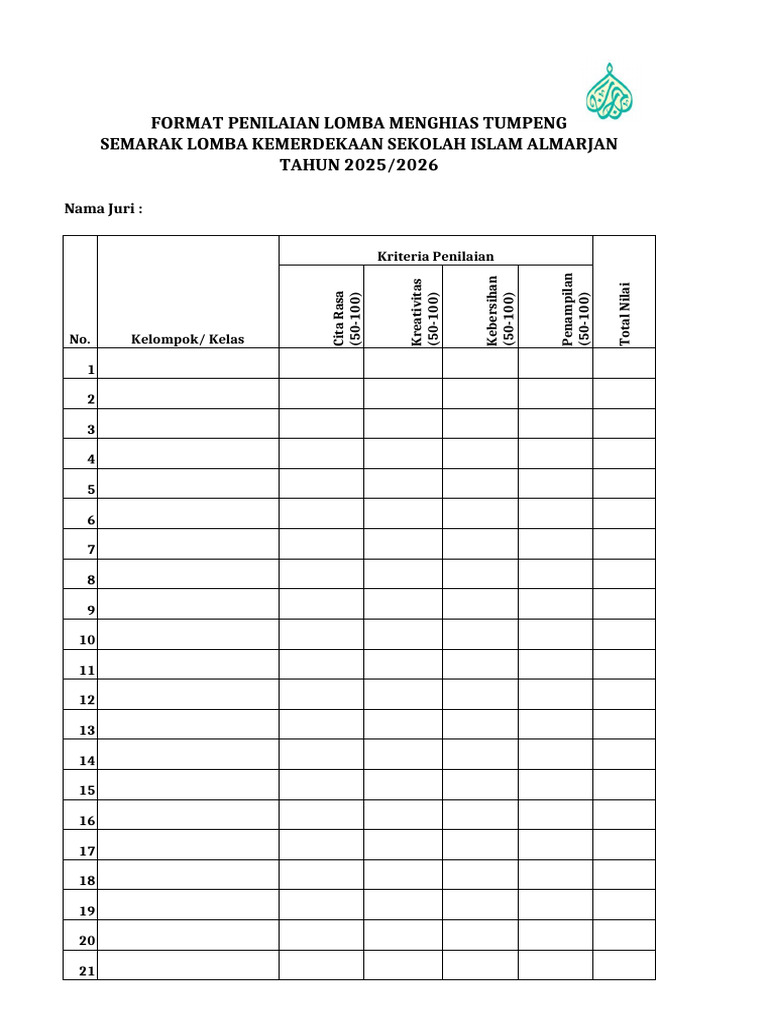 Format Penilaian Lomba Tumpeng | PDF