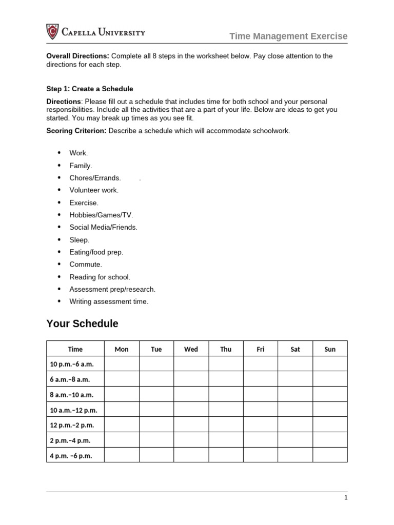 Time Management Worksheet for Students | PDF | Psychology