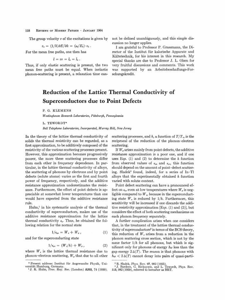 Reduction of the Lattice Thermal Conductivity | PDF | Electrical Resistivity And Conductivity ...