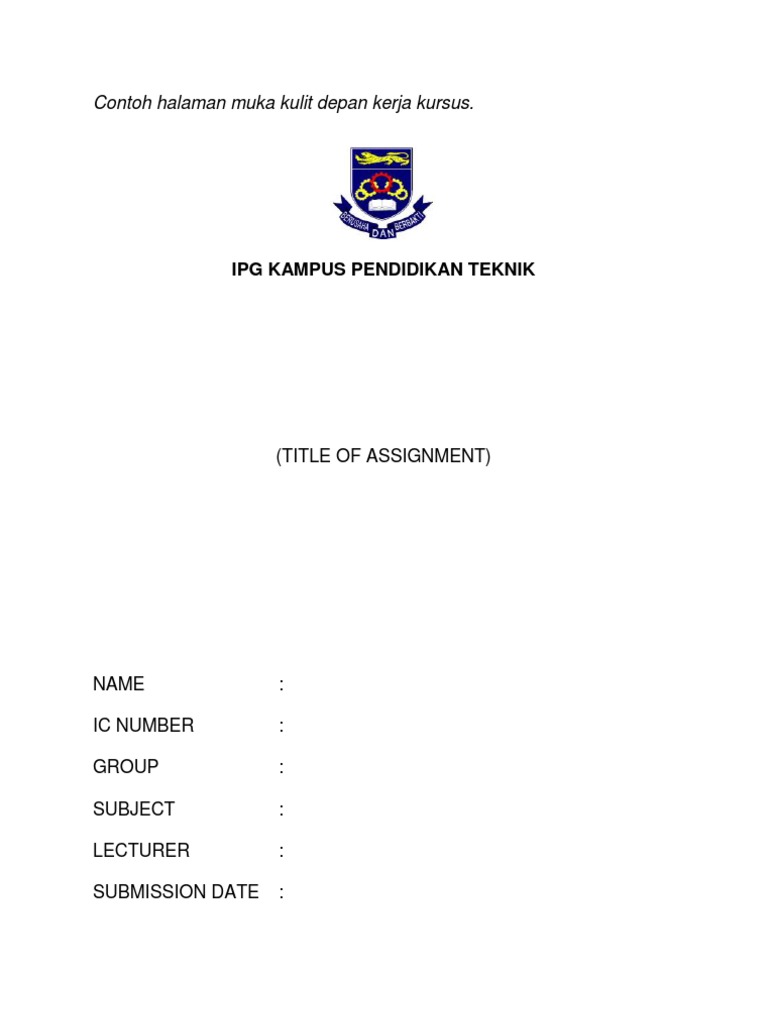 Contoh Halaman Muka Kerja Kursus | PDF