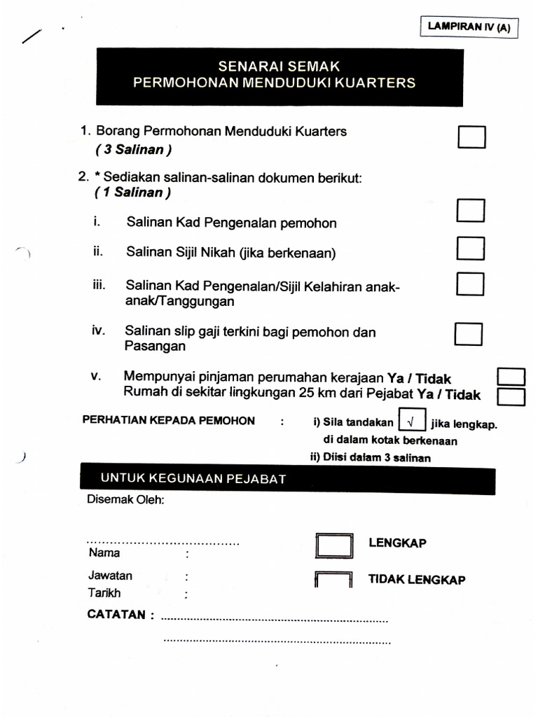 Senarai Semak Kuarters | PDF