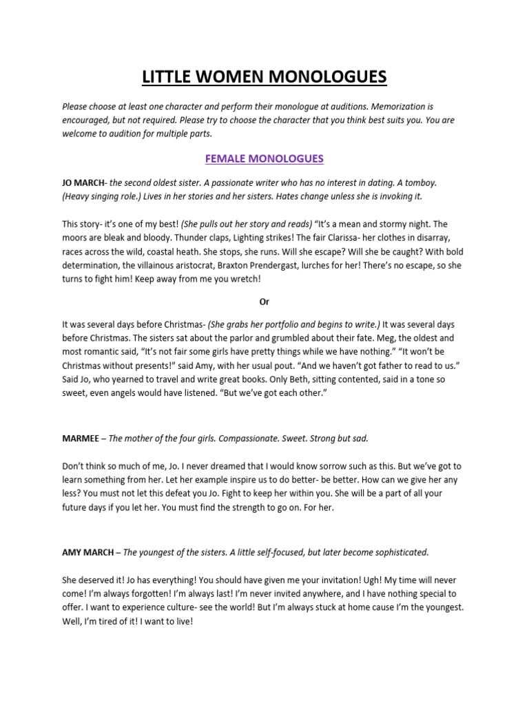 Little Women Monologues for Auditions | PDF | Little Women
