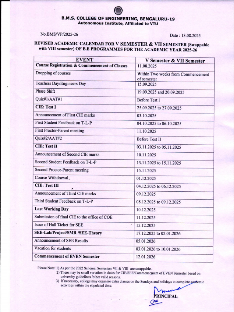 Revised v&VII Sem. Calendar of Events | PDF