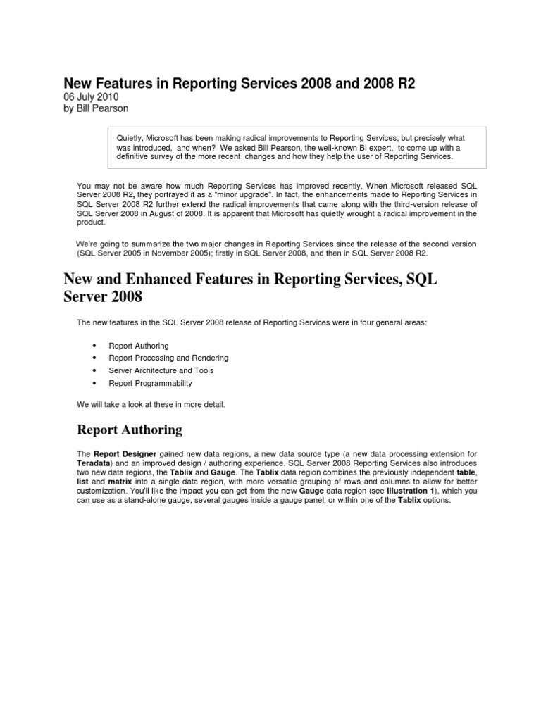 Ssrs 2008r2 Features Pdf Share Point Microsoft Sql Server