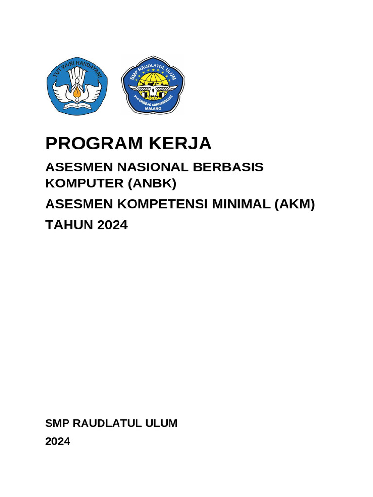Program Kerja ANBK 2024 SMP Raudlatul Ulum | PDF